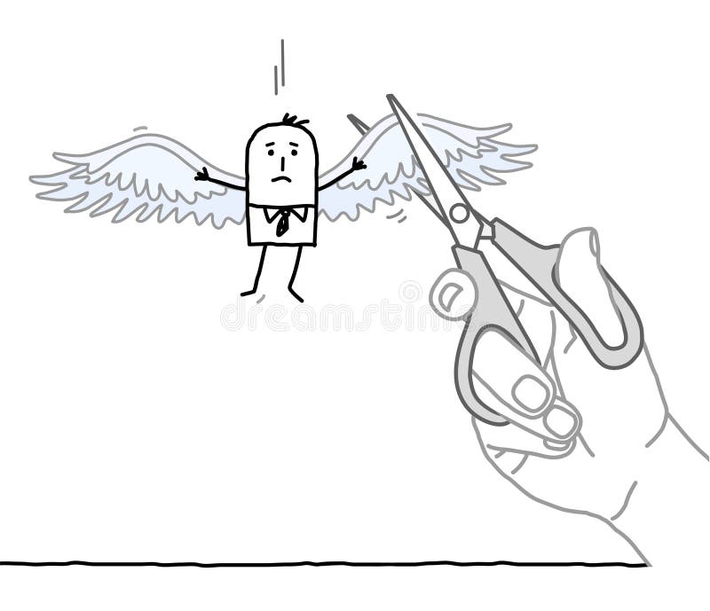Big Hand , Cutting Off the Wings of a Cartoon Man Stock Vector ...