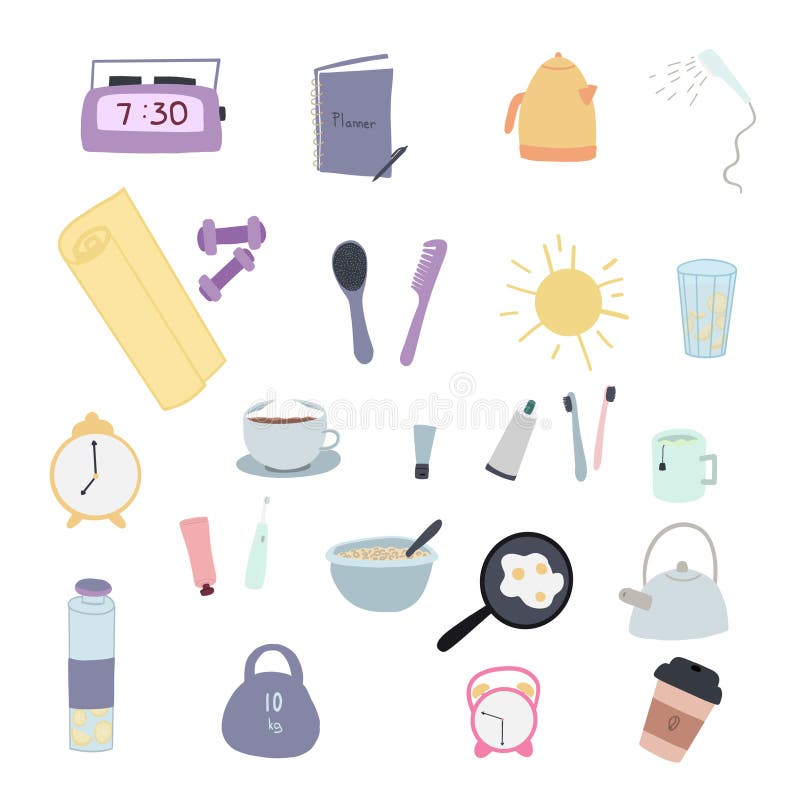 Big Hand Drawn Set Morning Routine All Objects Stock Vector ...