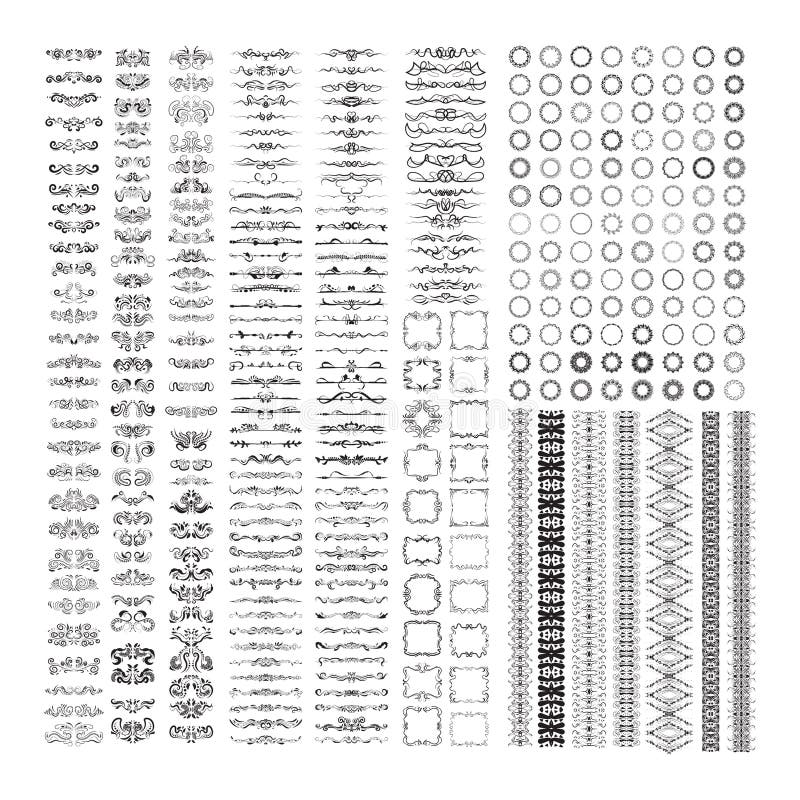 Big Handmade Retro Heraldic Design Elements Collection. Round and ...