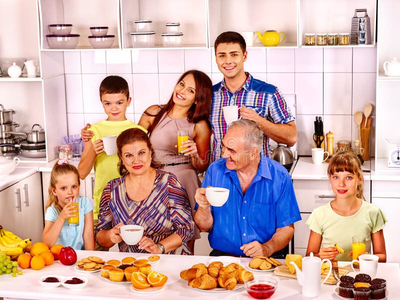 Big Happy Family Have Breakfast Stock Image - Image of home, female ...