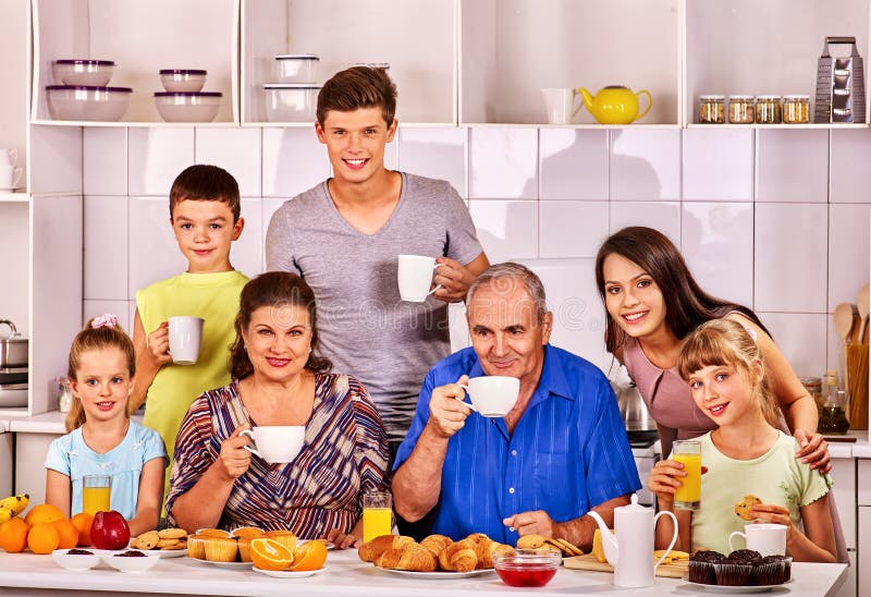 Big Happy Family Have Breakfast Stock Photo - Image of meal, coffee ...