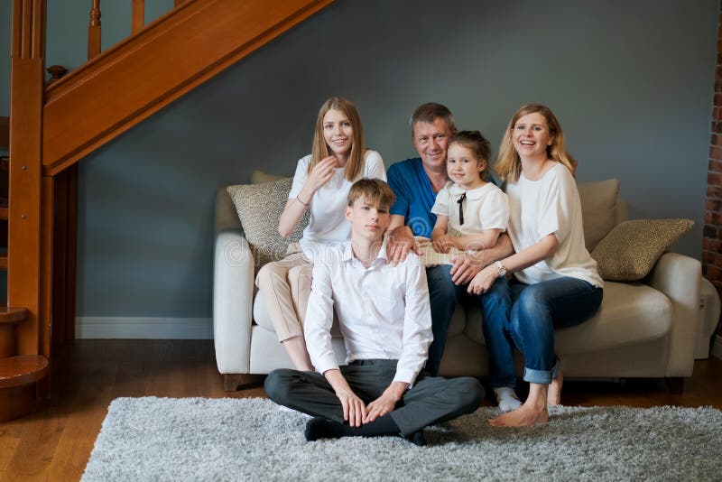Big Happy Family. Portrait Grandparents, Mother Father and Their Two ... Big Happy Family. Portrait Grandparents, Mother Father and Their Two ...