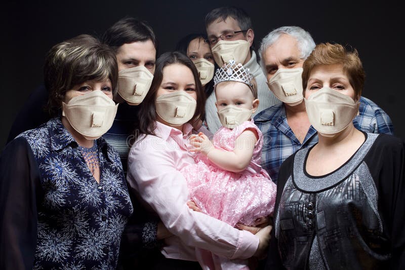 Big Happy Family in Protective Mask Together Stock Photo - Image of ...