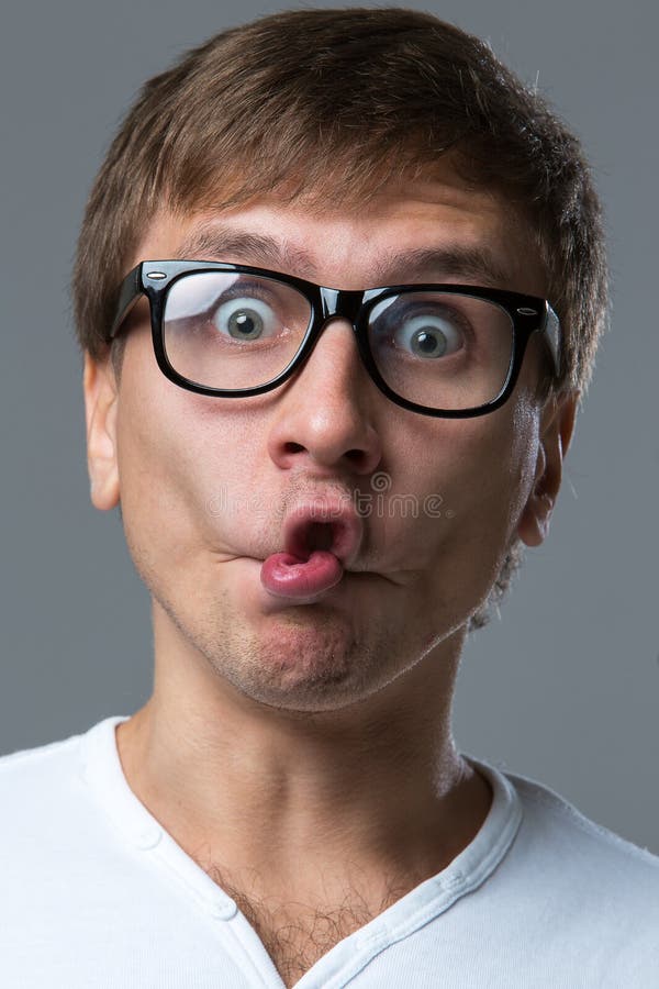 Big Head Guy Makes Crazy Face Emotions Stock Photo - Image of looking ...
