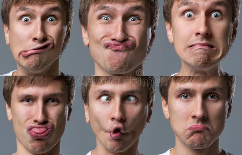 Big Head Guy Makes Crazy Face Emotions Stock Image - Image of fashion ...