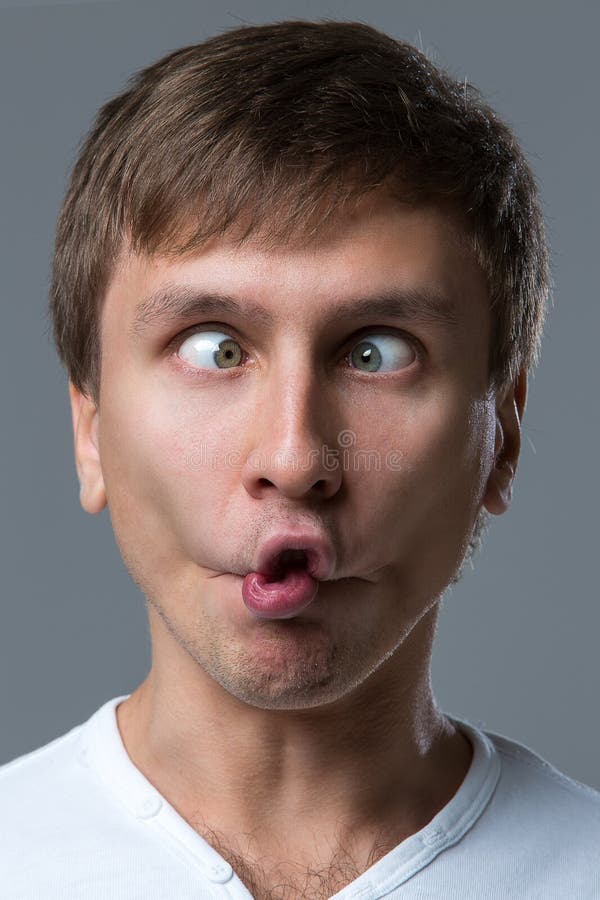 Big Head Guy Makes Crazy Face Emotions Stock Photo - Image of looking ...