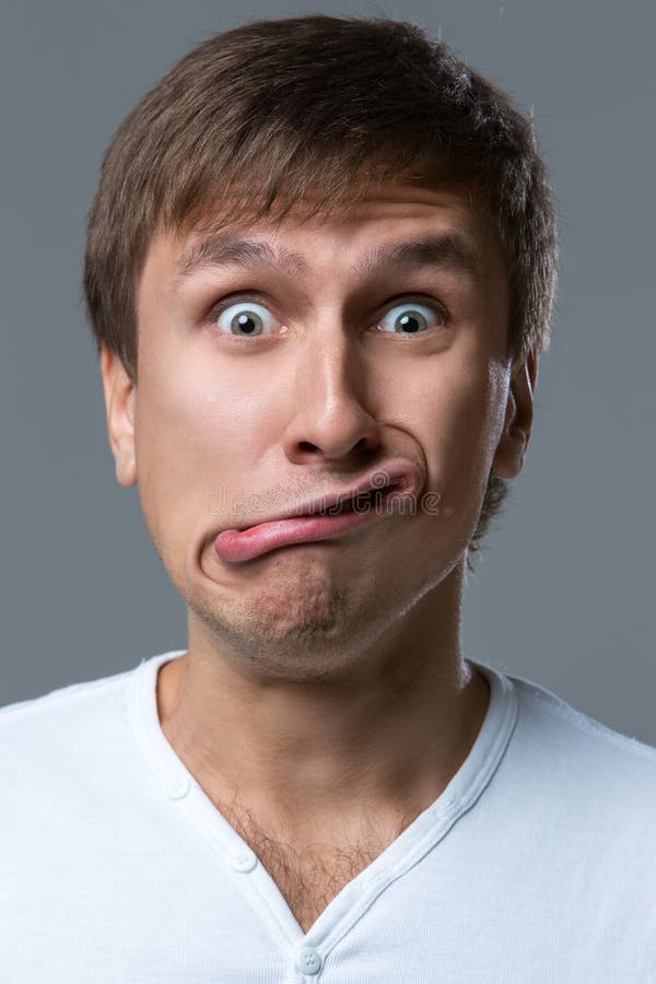 Big Head Guy Makes Crazy Face Emotions Stock Photo - Image of model ...