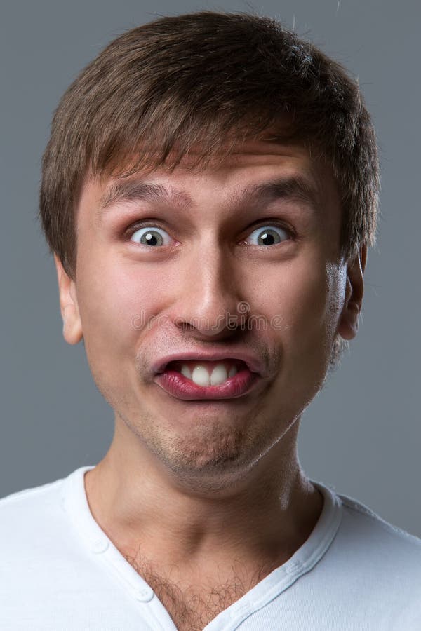 Big Head Guy Makes Crazy Face Emotions Stock Photo - Image of model ...