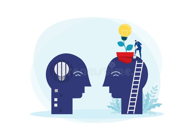 Big Head Human Think Growth Mindset Different Fixed Mindset Concept ...