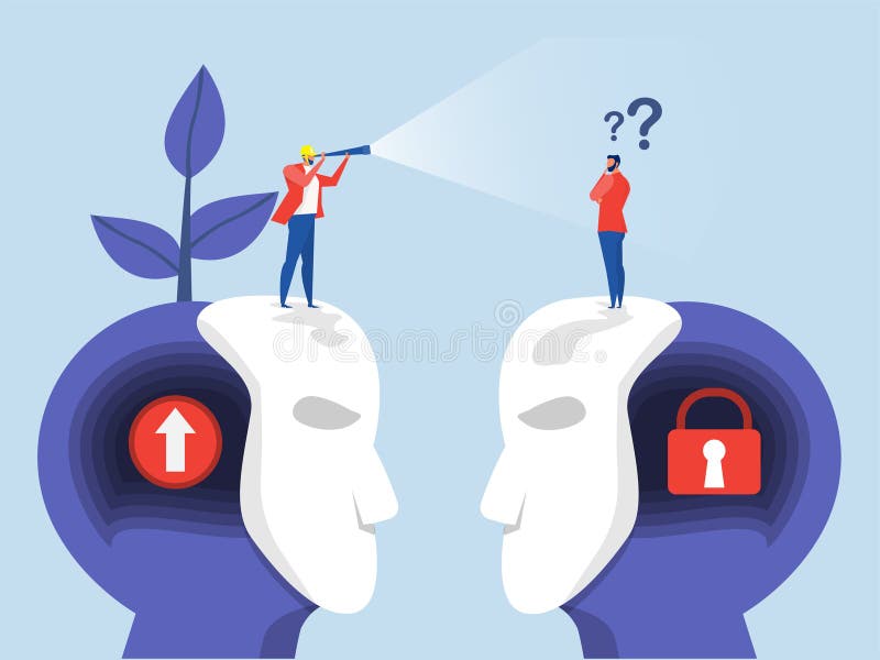 Big Head Human Think Growth Mindset Different Fixed Mindset Stock ...