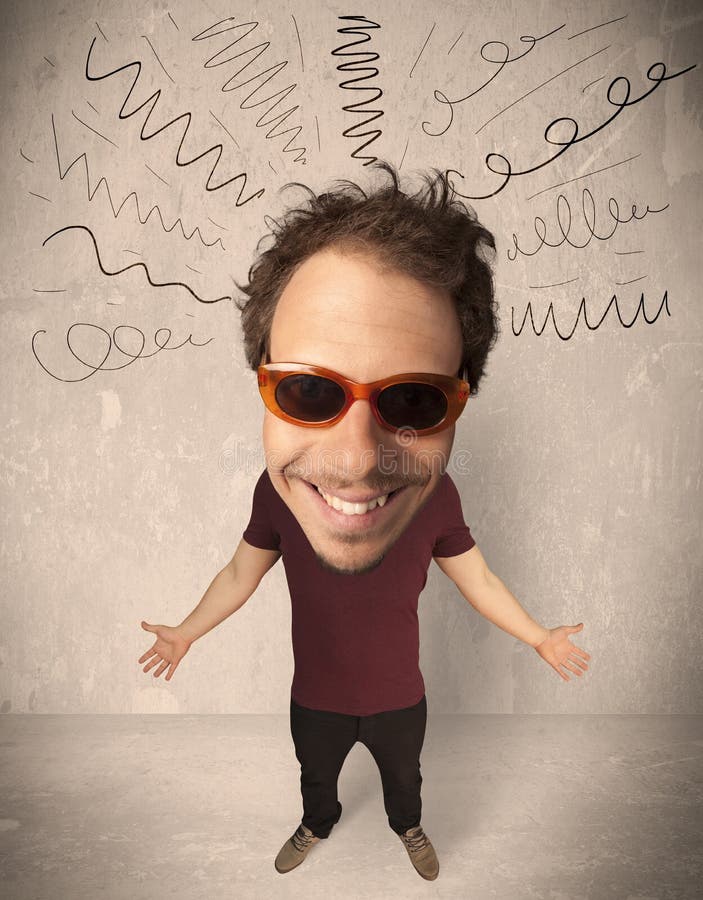 Big Head Person with Curly Lines Stock Photo - Image of happiness ...