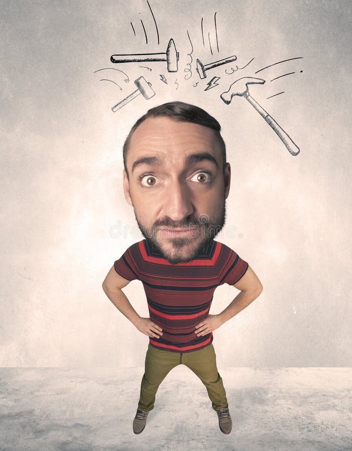 Big Head Person with Drawn Hammers Stock Illustration - Illustration of ...