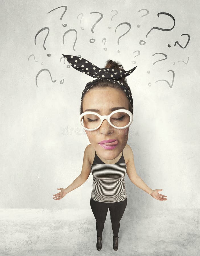 Big Head Person with Question Marks Stock Illustration - Illustration ...