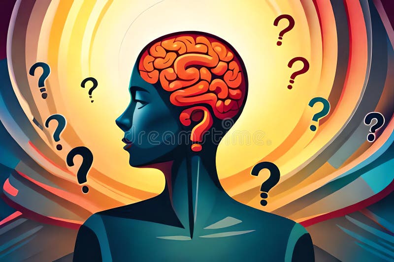 Big Head with Question Marks Inside Brain on a Yellow Background, 3d ...