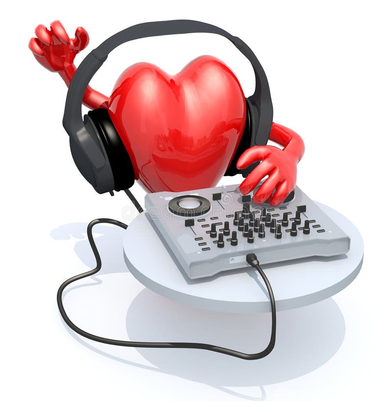 Big Heart with Dj Headset in Front of Consolle Stock Illustration ...