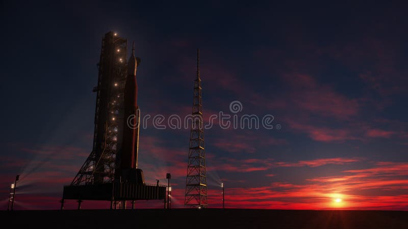 Big Heavy Rocket on Launchpad on the Background of Sunrise Stock Video ...