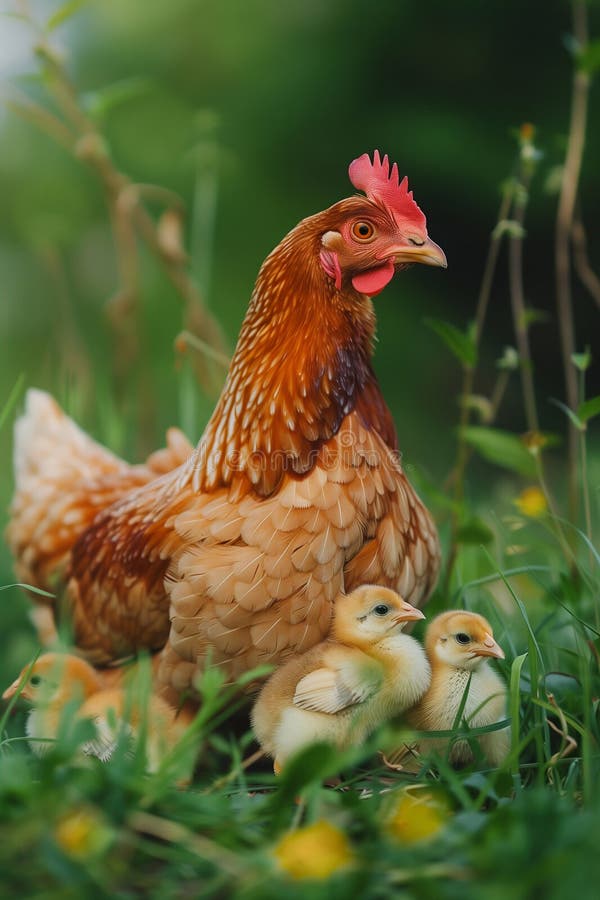 Big hen with chicks stock illustration. Illustration of chicken - 318839919