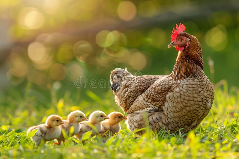 Big hen with chicks stock illustration. Illustration of animal - 318839922