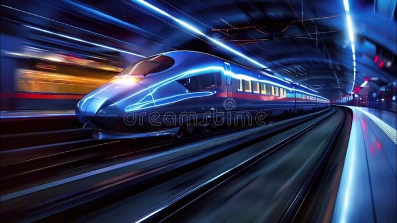 Big High-speed Train in Fast Motion Passes through Railway Stations ...