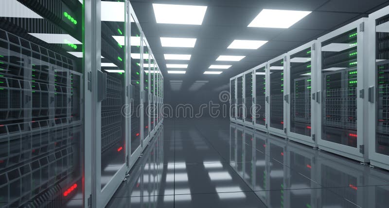Big High Tech Server Data Center with Reflective Floor and a Lot Stock ...