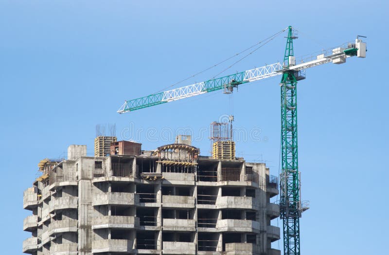 Big Hoisting Tower Crane and Building Isolated Stock Image - Image of ...