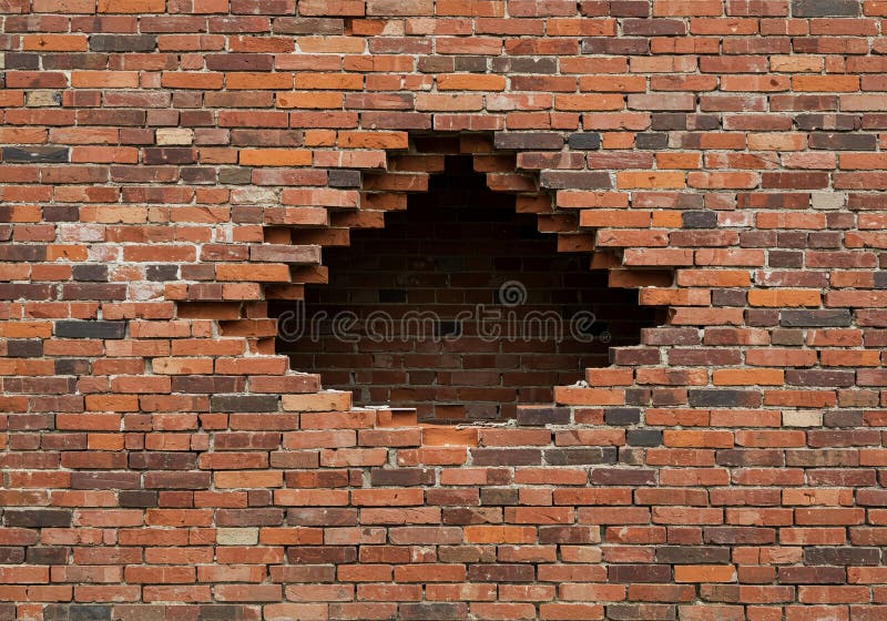 Big Hole in the Brick Wall. with Clipping Path Stock Image - Image of ...