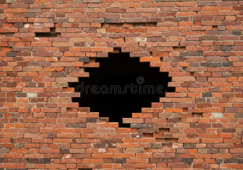 Big Hole in the Brick Wall. with Clipping Path Stock Photo - Image of ...