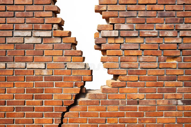 Big Hole in the Brick Wall. with Clipping Path Stock Image - Image of ...