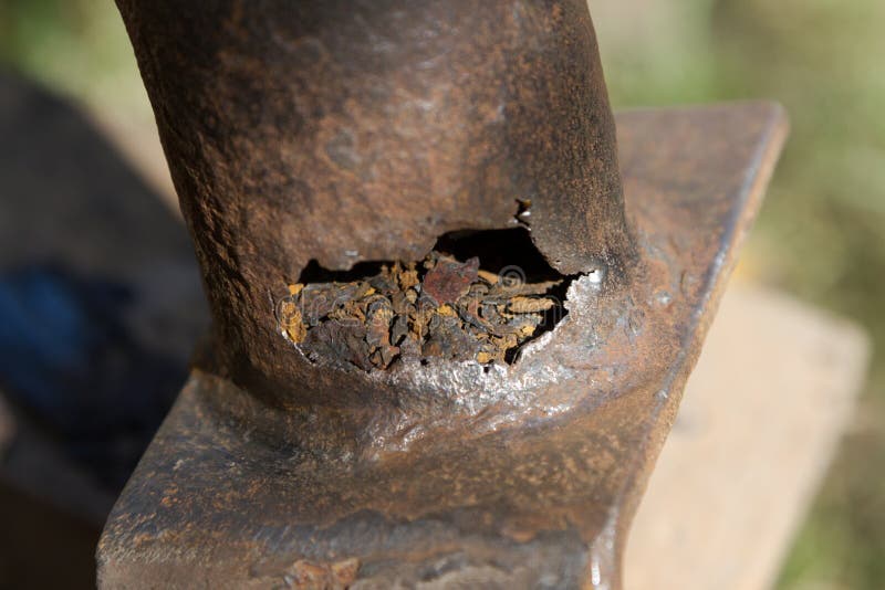 Big Hole in a Rusted Pipe at the Junction Stock Image - Image of detail ...