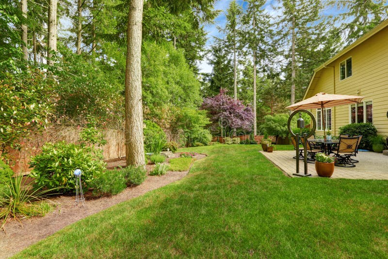 Big House with Backyard Patio and Landscape Stock Image - Image of yard ...