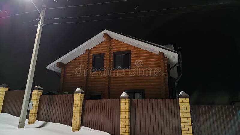 Big House in Winter Evening or Night Time and Snow Arround Stock Image ...