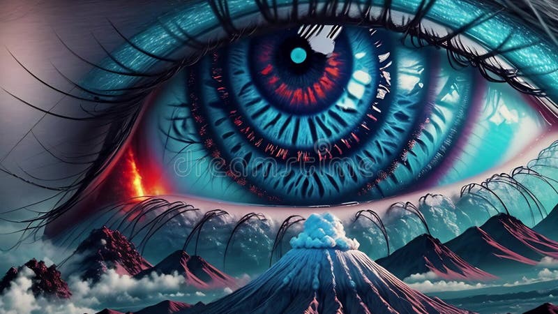 Big Human Eye Against the Backdrop of a Mountain Landscape. AI ...