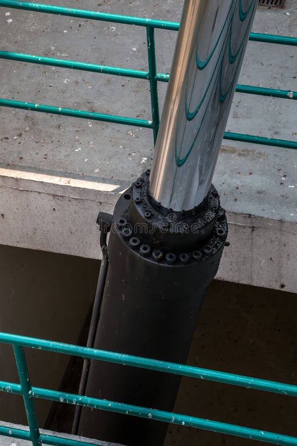 Big Hydraulic Cylinder for a Bridge Above the Ship Lock Stock Image ...
