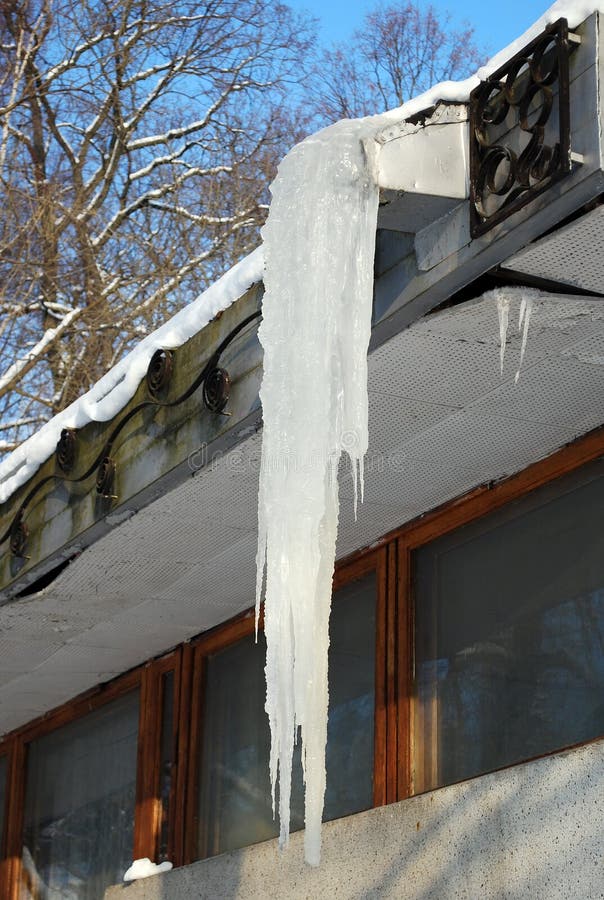 Big Icicle on a Building Roof Stock Image - Image of nature, snow: 86476381