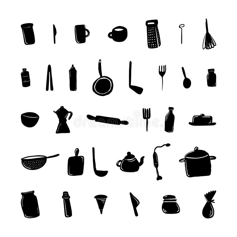 Big Icon Set of Kitchen Cookware in Minimal Style Stock Vector ...