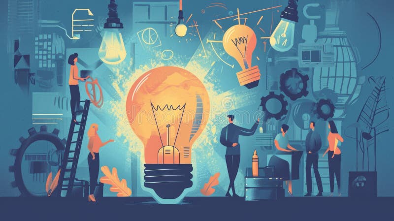 Big Idea Concept. Business People Working with Light Bulbs Stock ...