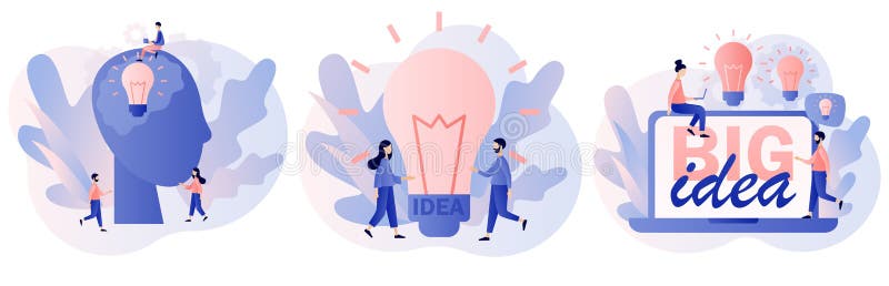 Big Idea. Innovative Lamp. Light Bulb. Tiny People Inspiration ...