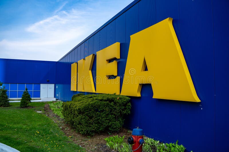 Big IKEA Logo on the Blue Wall. Editorial Image - Image of swedish ...