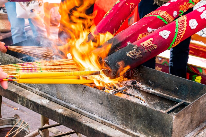 Big Incense (joss Stick) with Fire Stock Photo - Image of incense ...