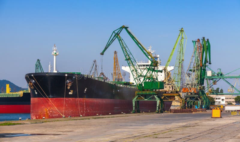 Big Industrial Cargo Ship Loading in Port Stock Photo - Image of ...