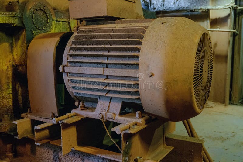 Big Industrial Electric Motor in Dark Industrial Room Stock Image ...