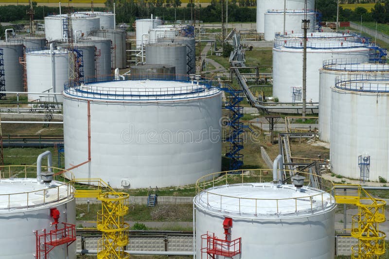 Big Industrial Oil Tanks in a Refinery Base Stock Image - Image of ...