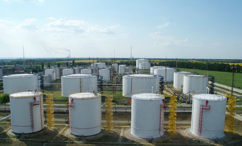 Big Industrial Oil Tanks in a Refinery Base Stock Photo - Image of ...