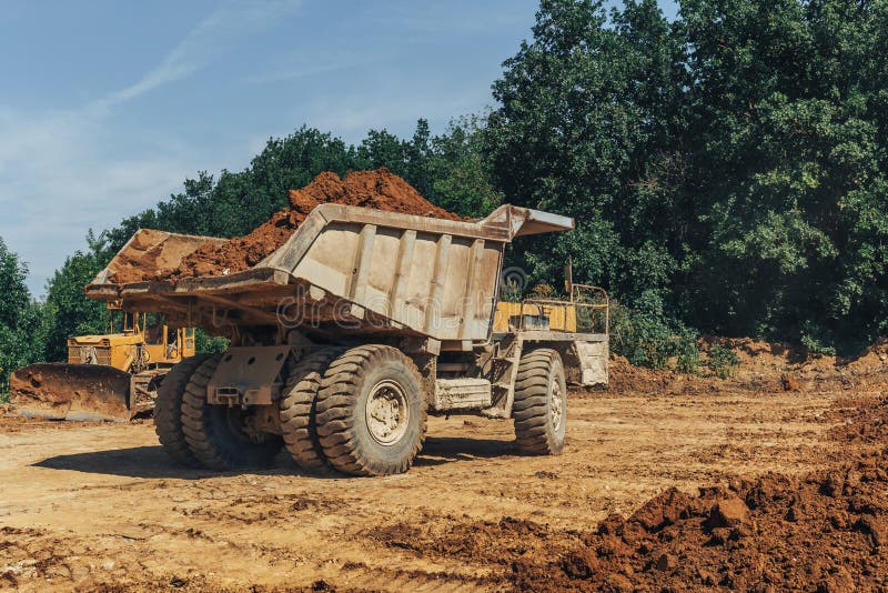 Big Quarry Truck Unloads White Limestone Gravel To Crushed Stone Quarry ...