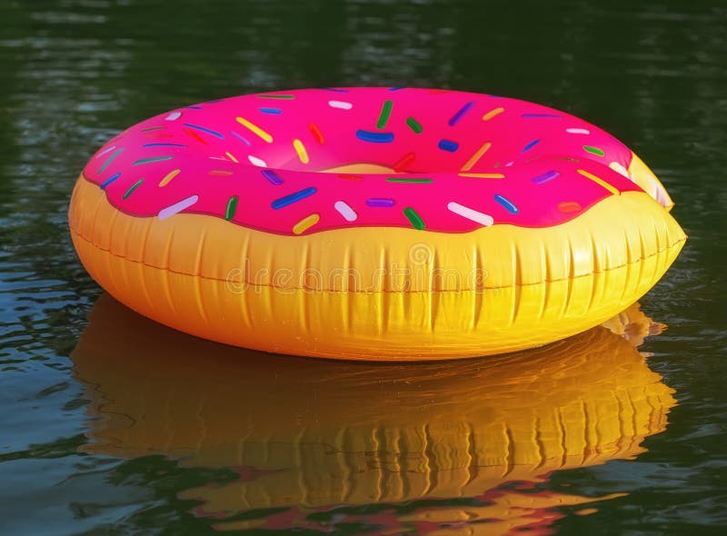 Big Inflatable Donut on Water in Sunrise Time. Hipster Sprinkled Donut ...