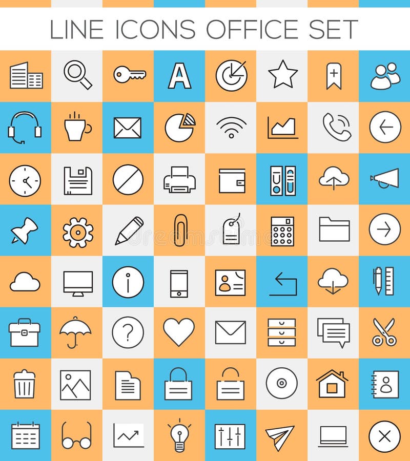 Inline Office Icons Collection Stock Vector - Illustration of card ...