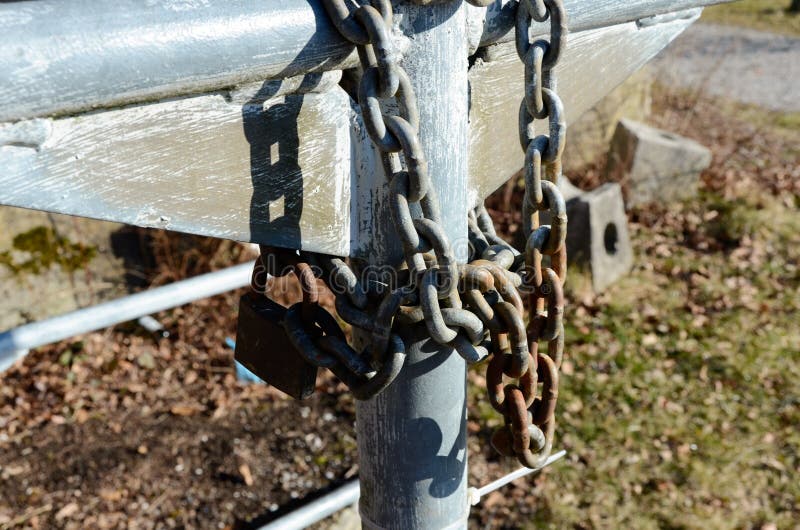 Big Iron Chain Locked at Metal Framework Stock Image - Image of closeup ...