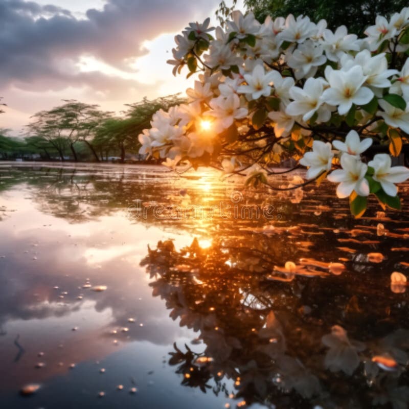 Big Jasmine Tree by the River Stock Illustration - Illustration of ...