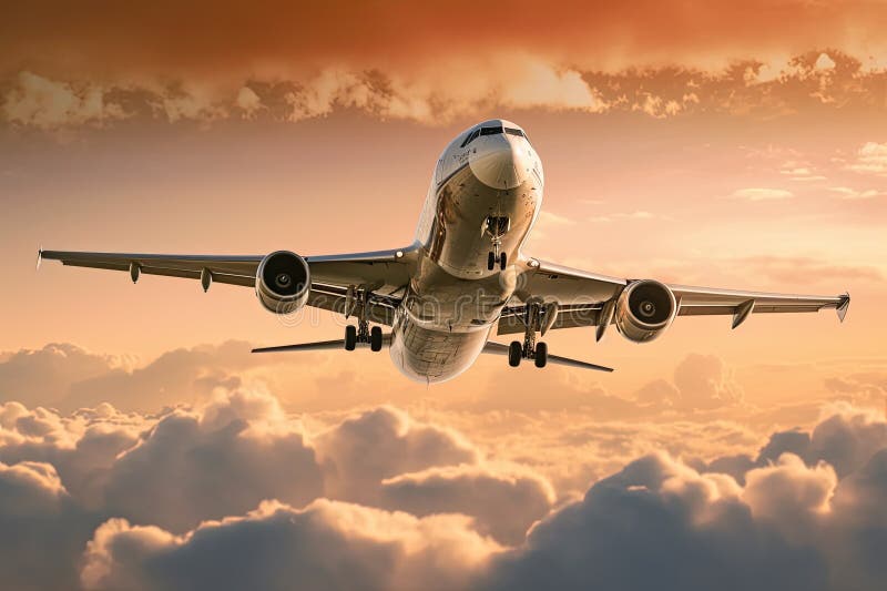 Big Jet Plane Flying through the Clouds Stock Illustration ...