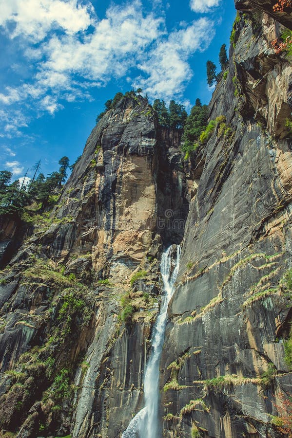 Big Jogini Waterfall in Vashisht on Background Blue Sky with Clouds ...